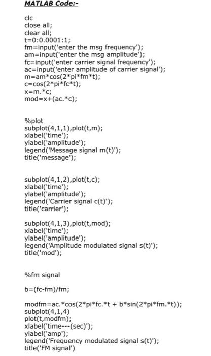 solved matlab code clc close all clear a t 0 0 0001 fm