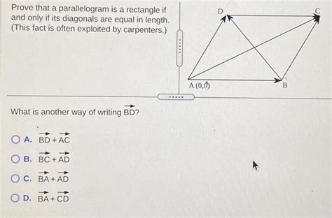 solved prove that a parallelogram is a rectangle if and only