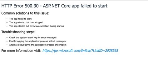 Error 500 30 ASP NET Core App Failed To Start Issue 1047