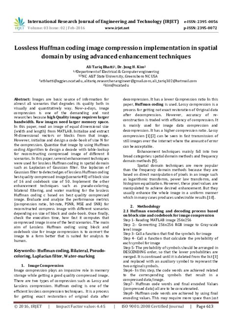 pdf lossless huffman coding image compression implementation in spatial domain by using