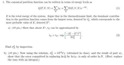 1 the canonical partition function can be written in
