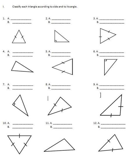 direction classify each triangle according to side and to its angle mga ace or genius pls