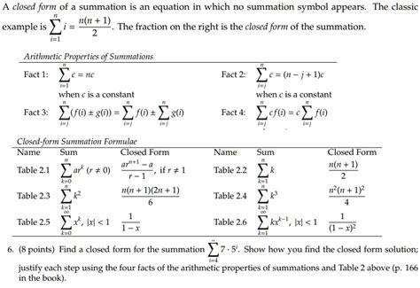 solved a closed form of a summation is an equation in which no summation symbol appears the