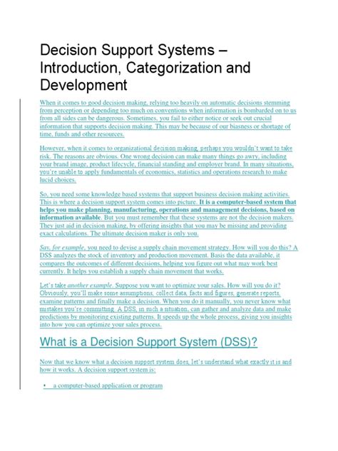 decision support systems pdf decision support system decision making