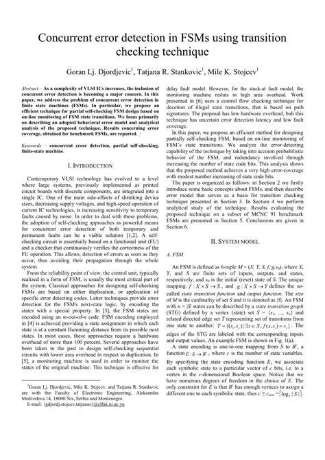 pdf concurrent error detection in fsms using transition checking technique