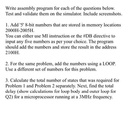 solved write assembly program for each of the questions