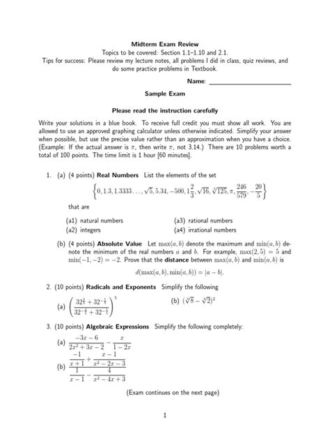 midterm review pdf equations mathematical concepts