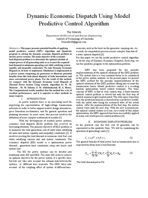 dynamic economic dispatch using model predictive control algorithm pdf mathematical