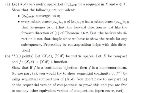 solved let x d y d′ be metric spaces let x be compact and