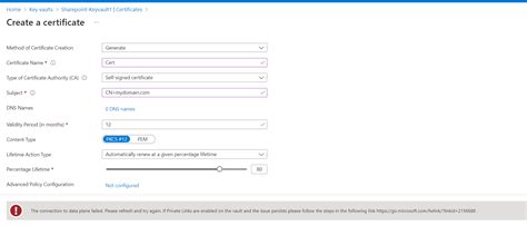 certificate based authentication for azure key vault