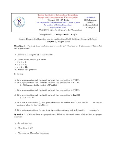 assignment 1 propositional logic pdf if and only if truth