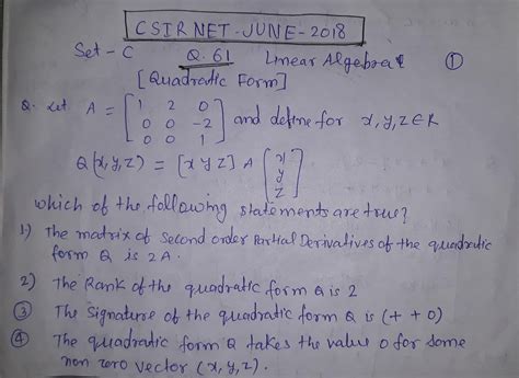 csir net june 2018 q 61 linear algebra quadratic form of matrix