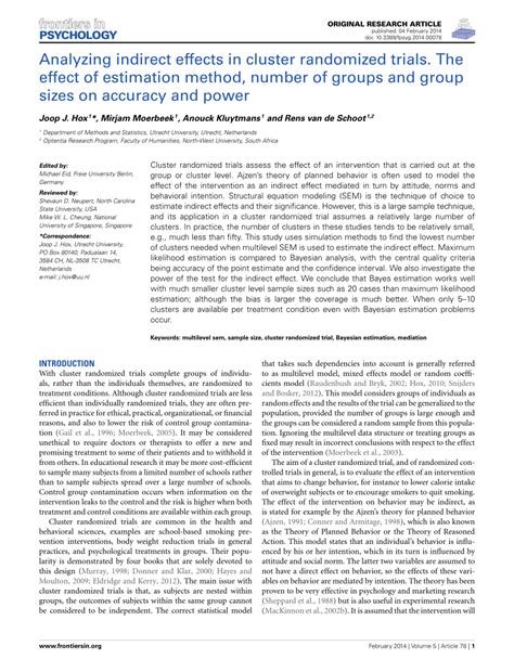pdf analyzing indirect effects in cluster randomized trials the effect of estimation method