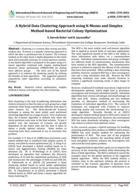 a hybrid data clustering approach using k means and simplex method based bacterial colony