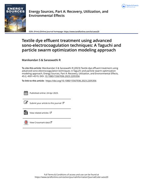 pdf textile dye effluent treatment using advanced sono electrocoagulation techniques a