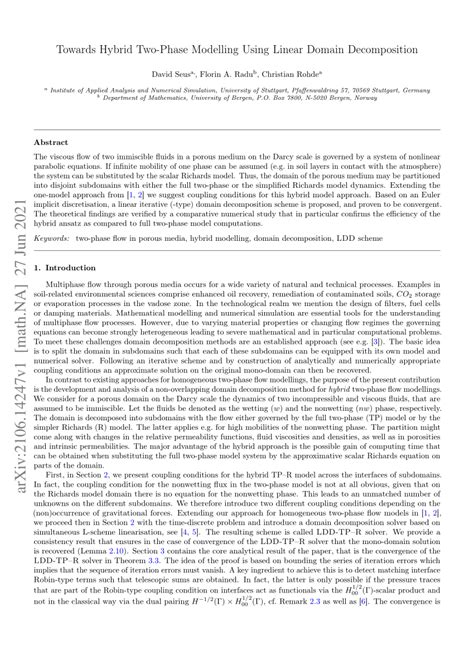 pdf towards hybrid two phase modelling using linear domain decomposition