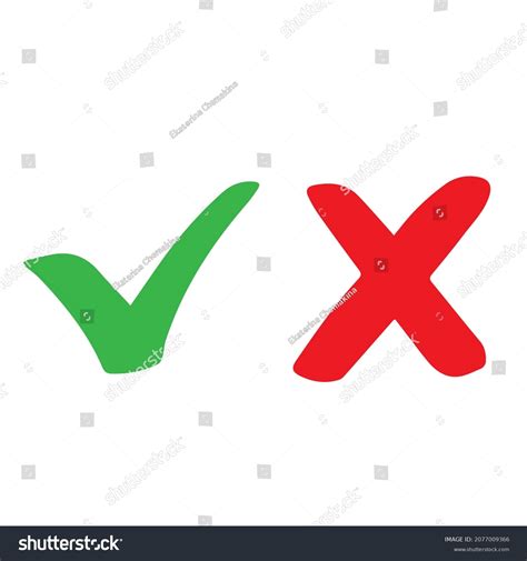Green Check Mark Red Cross Symbol Stock Illustration 2077009366