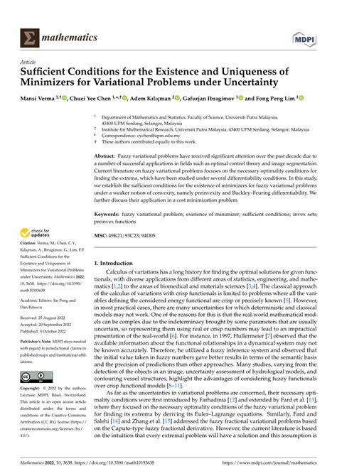 pdf sufficient conditions for the existence and uniqueness of minimizers for variational