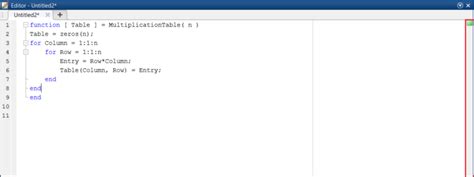 how to create a multiplication table in matlab using nested loops