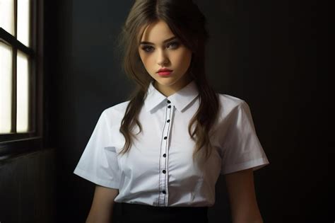 Premium AI Image A Girl In A White Shirt And Black Skirt Is Posing