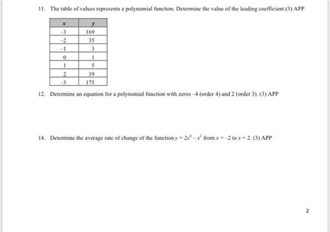 solved 11 the table of values represents a polynomial