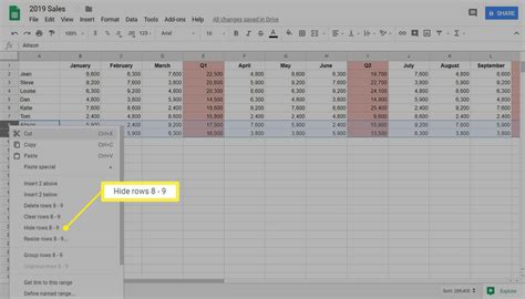 How To Hide Or Unhide Rows In Google Sheets