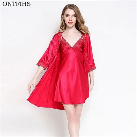 Women Female Sexy Pajamas 2 Pecs Spaghetti Strap Satin Lace Sleepwear Robe Gown Set Summer Silk