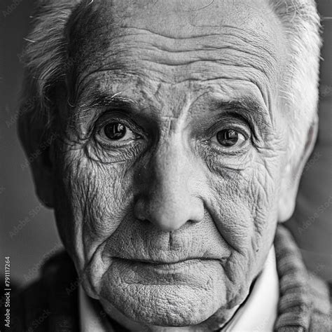 An 80 Year Old White Man With Wrinkles And A Sad Look On His Face Black And White High
