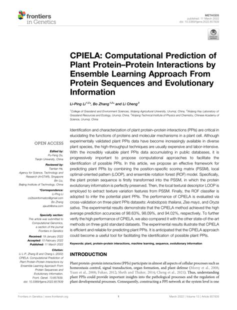 pdf cpiela computational prediction of plant protein protein interactions by ensemble