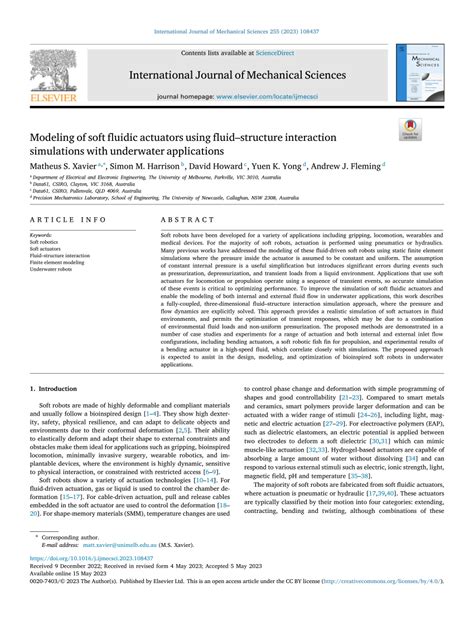 PDF Modeling Of Soft Fluidic Actuators Using Fluid Structure