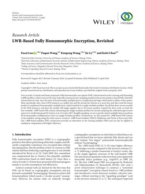 pdf lwr based fully homomorphic encryption revisited