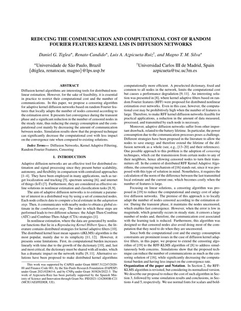 pdf reducing the communication and computational cost of random fourier features kernel lms in
