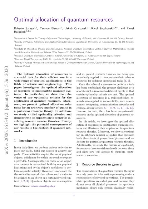 pdf optimal allocation of quantum resources