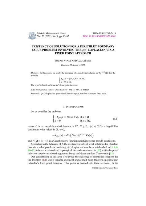 pdf existence of solution for a dirichlet boundary value problem involving the p x laplacian