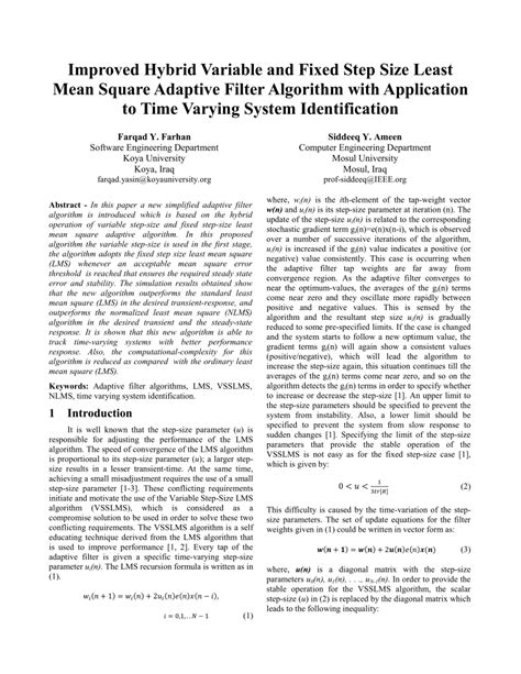 pdf improved hybrid variable and fixed step size least mean square adaptive filter algorithm