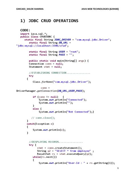1 jdbc crud operations code pdf computer programming data management software