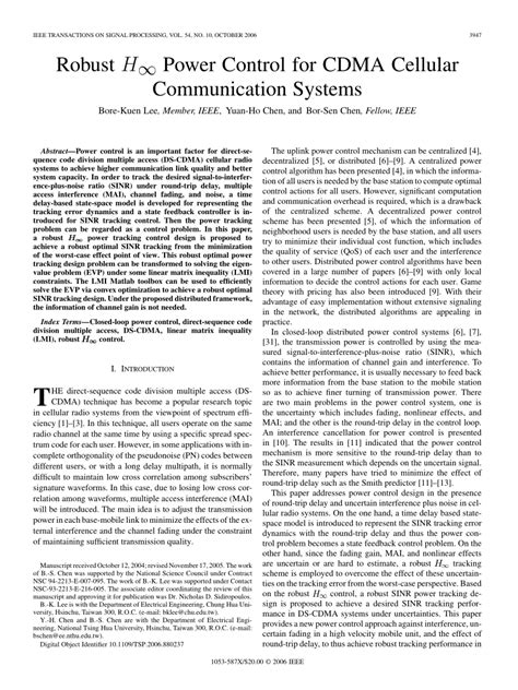 pdf robust h infty power control for cdma cellular communication systems