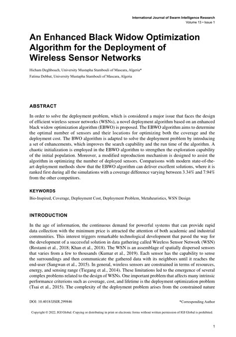 pdf an enhanced black widow optimization algorithm for the deployment of wireless sensor networks