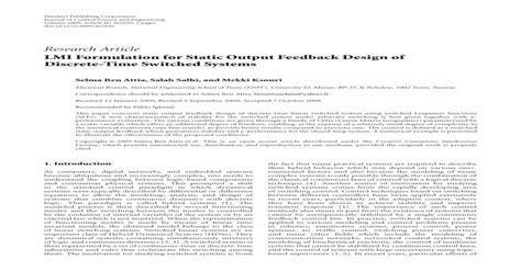lmi formulation for static output feedback design of discrete time switched systems [pdf document]
