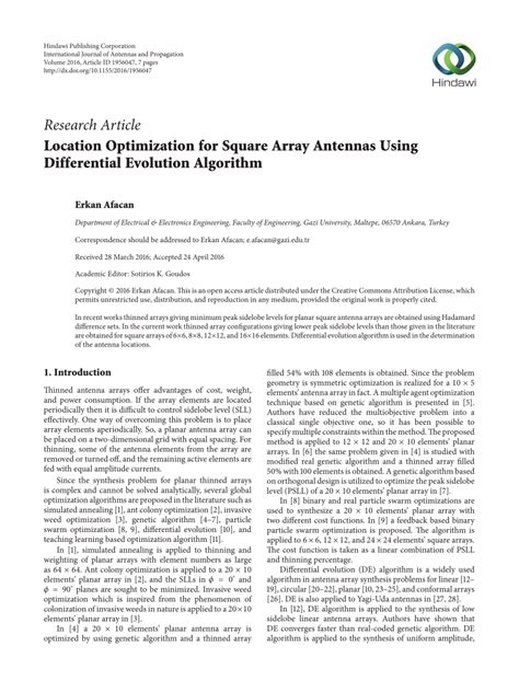 pdf location optimization for square array antennas using differential evolution algorithm