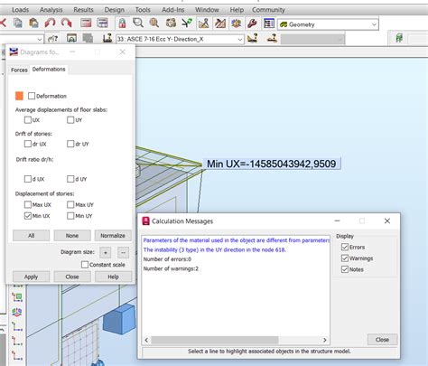 massive structure drift after model calculation in robot structural analysis