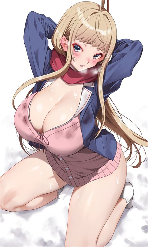 Rule 34 Absurdres Ahoge Akihiro0920 Arms Behind Head Arms Up Asian Asian Female Blonde Hair