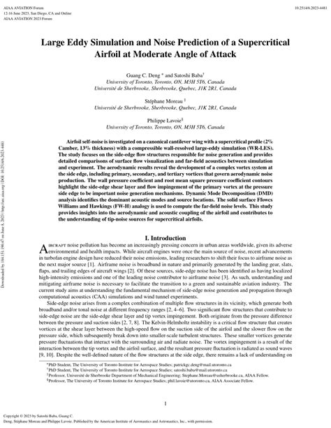 pdf large eddy simulation and noise prediction of a supercritical airfoil at moderate angle of