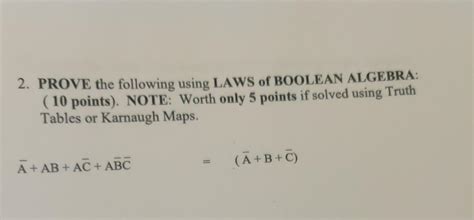 solved 2 prove the following using laws of boolean algebra