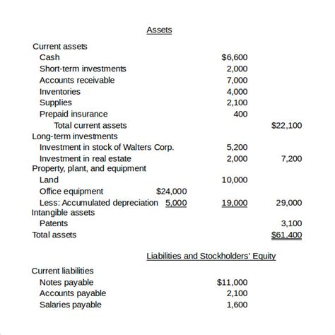 Balance Sheet Template Word