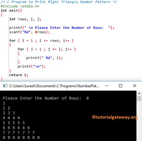 C Program To Print Right Triangle Number Pattern