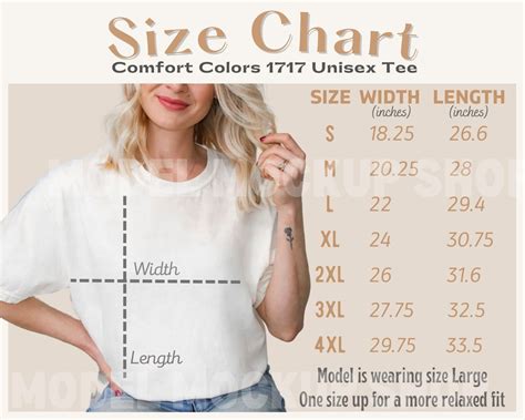 Comfort Colors C1717 Shirt Size Chart Unisex Tshirt Size Chart Model