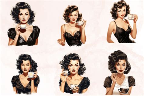 Vintage Pin Up Black Coffee Girl Bundle Graphic By Graftify · Creative Fabrica