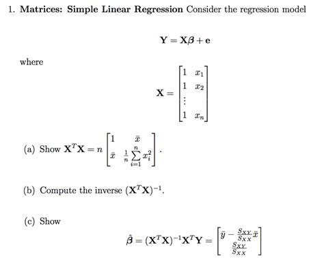 solved matrices simple linear regression consider the