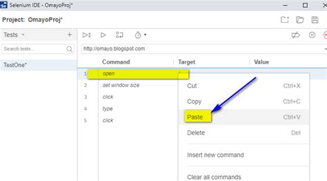 new selenium ide cut copy paste delete and clear all commands options qafox